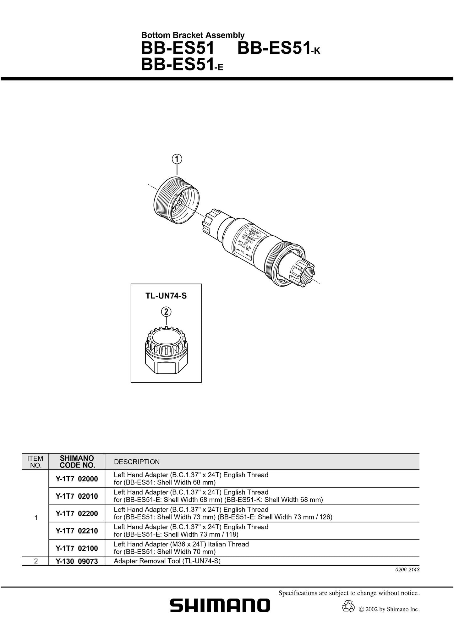 SHIMANO BB-ES51 Octalink V2 Spline Black Bottom Brackets 689228132160 ...