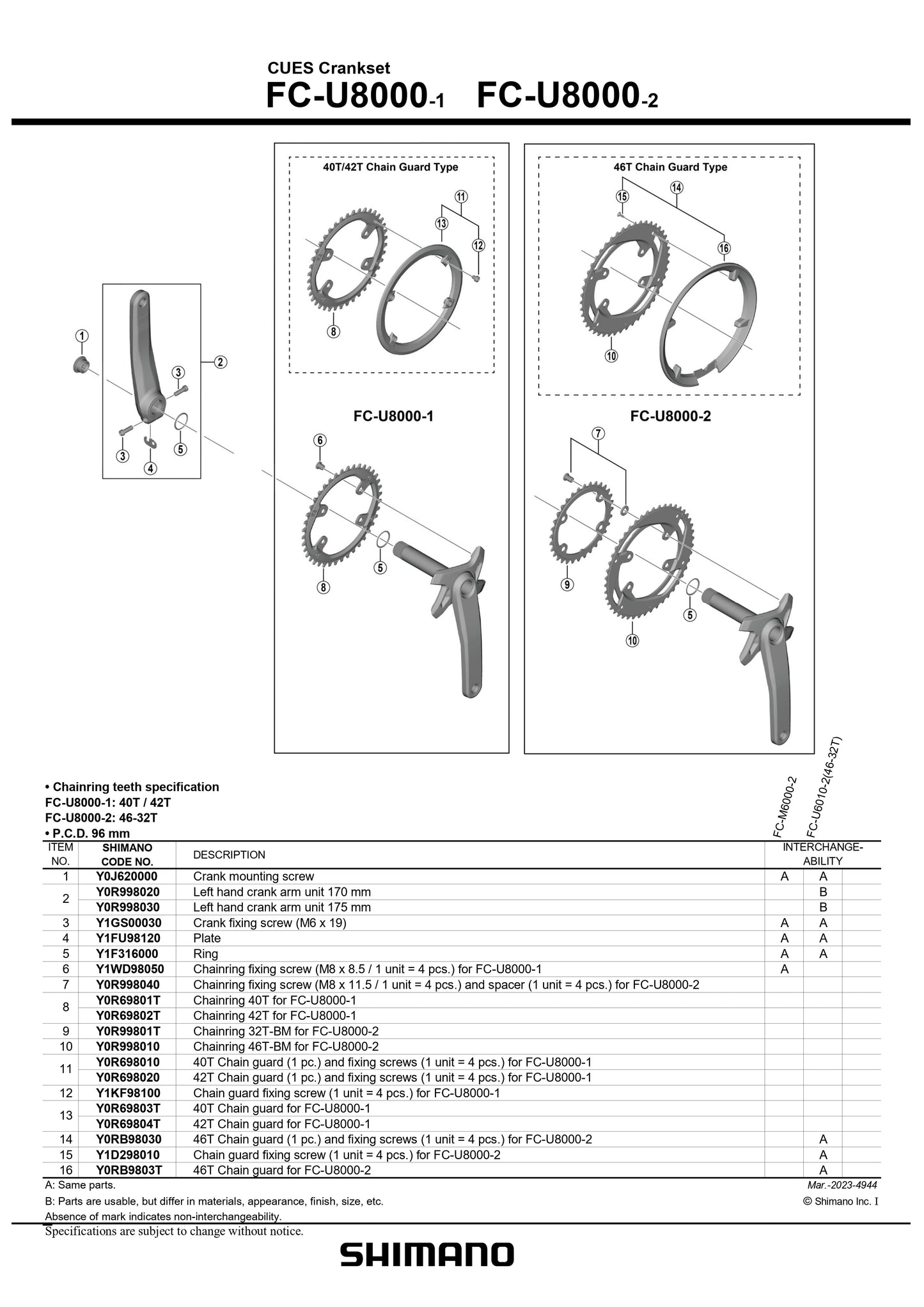 SHIMANO CUES FC-U8000-1 Hollowtech II Black Crankset 1x9/10/11 Speed ...