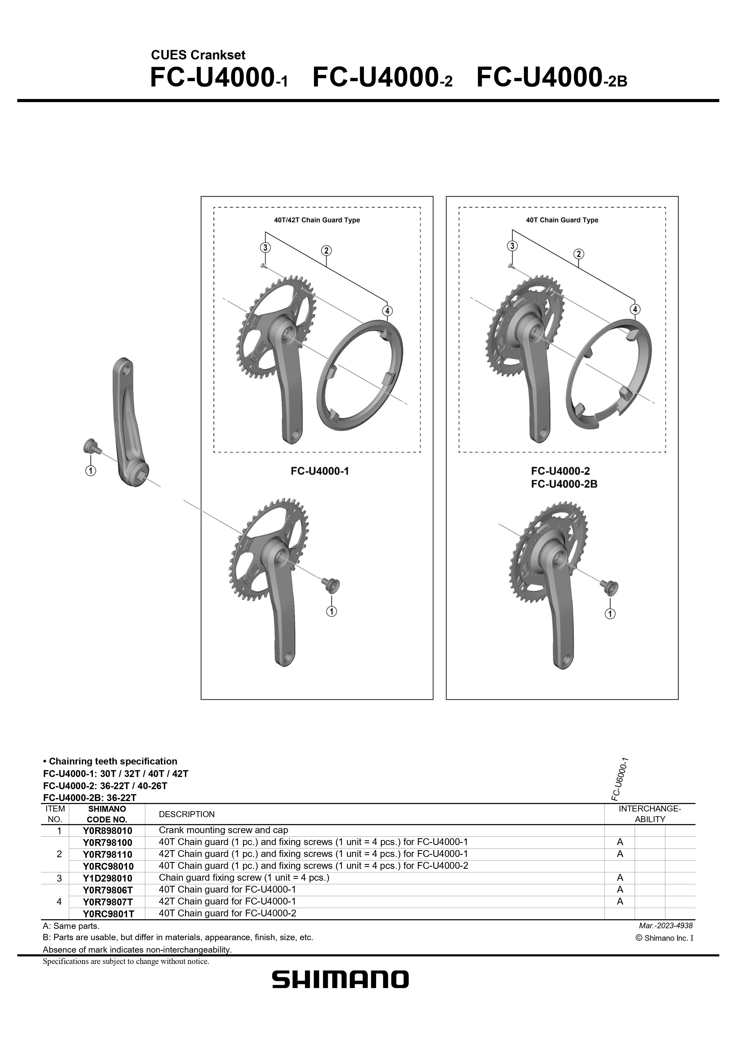 SHIMANO Cues FC-U4000-1 Black Crankset 1x9/10/11-Speed 192790172187 ...