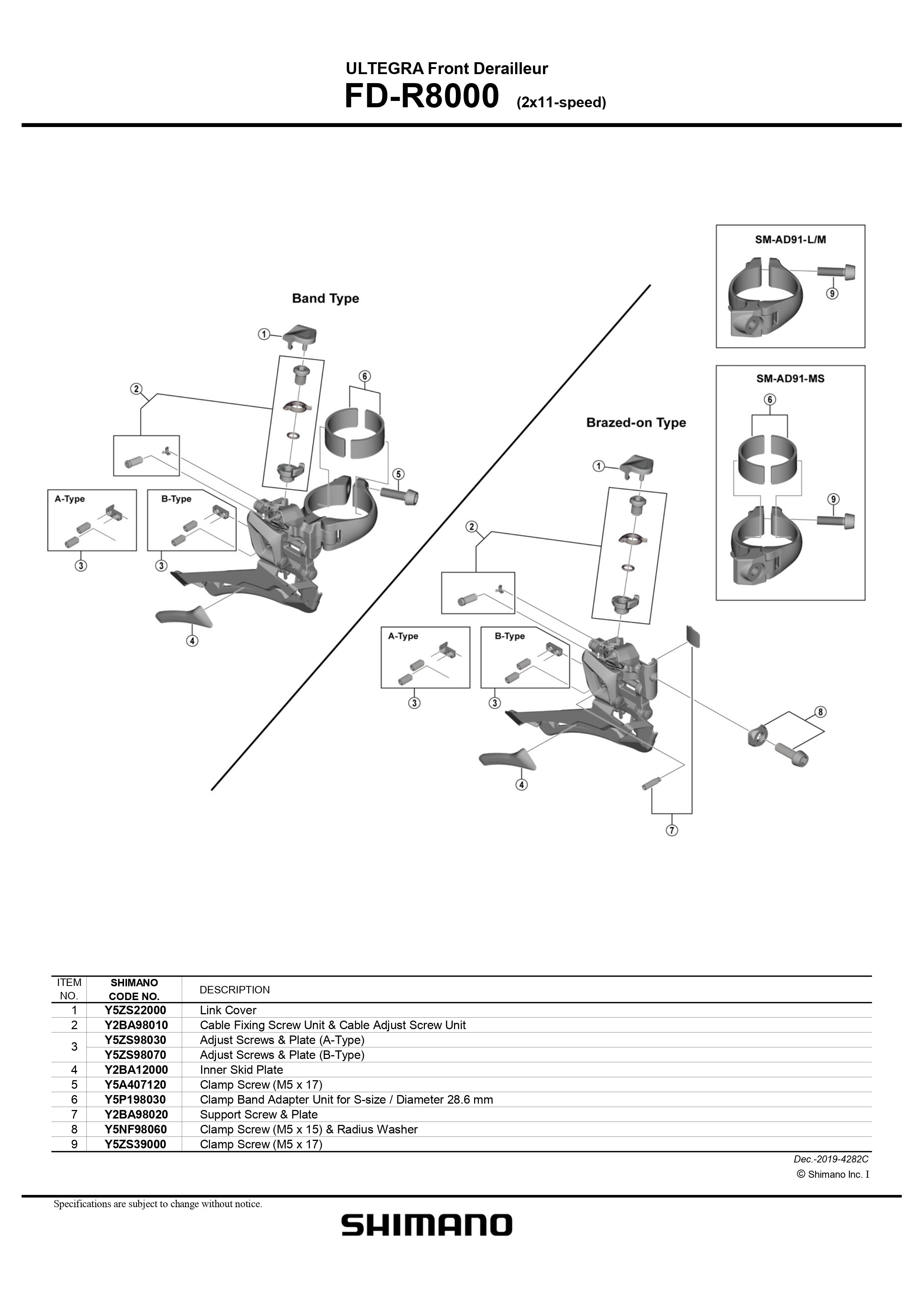 SHIMANO Dura-Ace FD-R9100 Front Derailleur Adjust Bolts and Plate ...