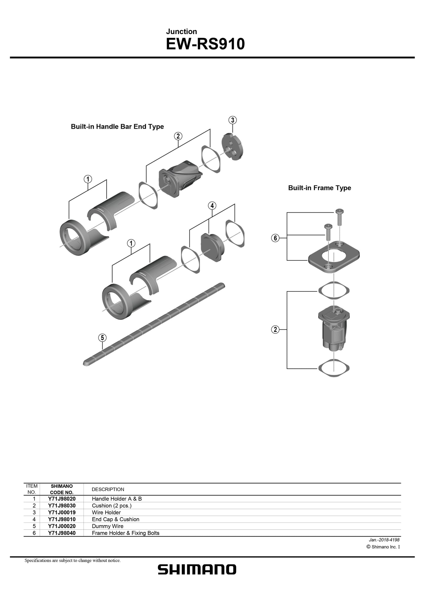 SHIMANO EW-RS910 Di2 Bar-End or Frame Mounted Internal Junction-A Box ...