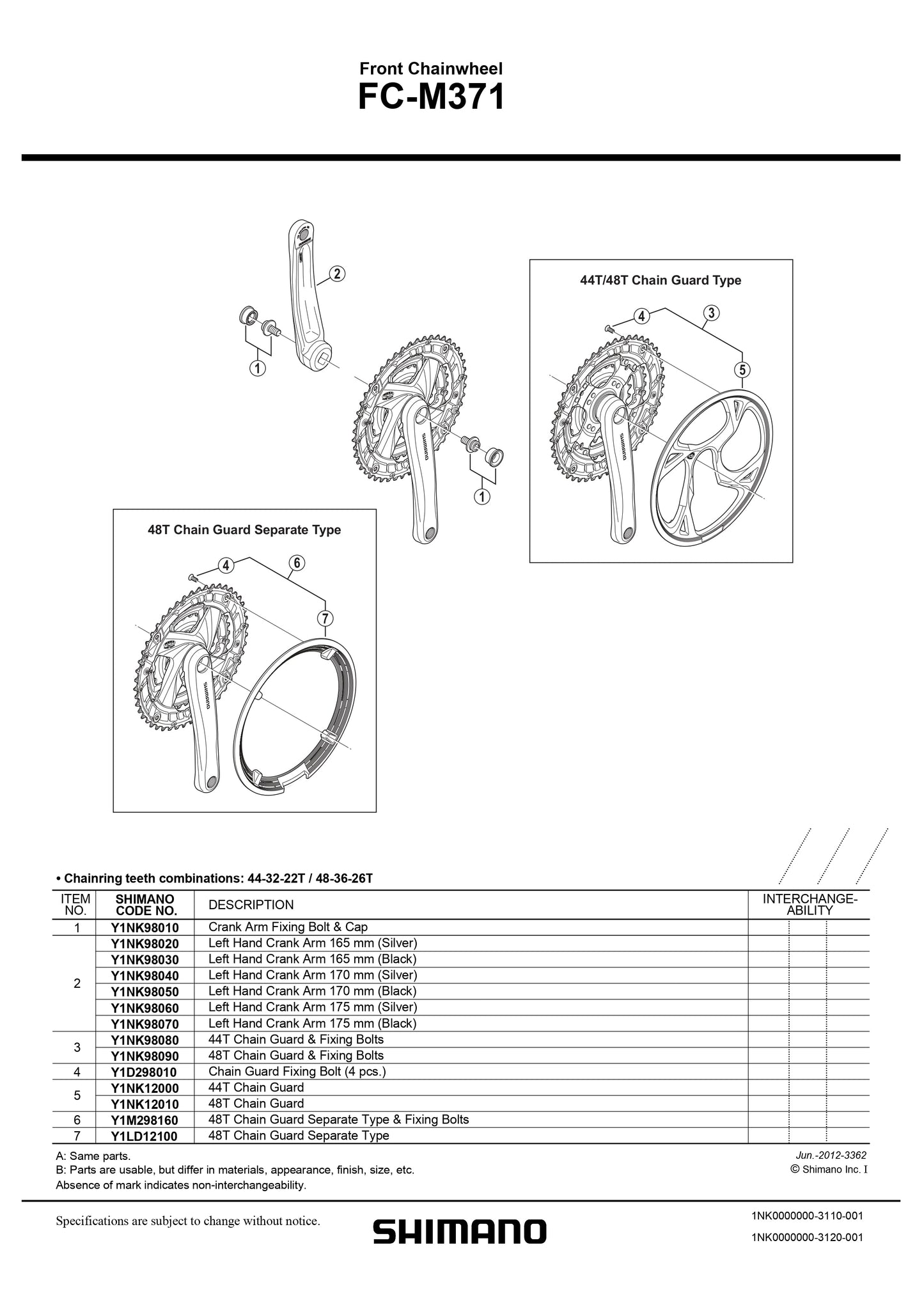 SHIMANO FC-M371 Front Chainwheel Crank Arm Fixing Bolt and Cap - – Pit ...