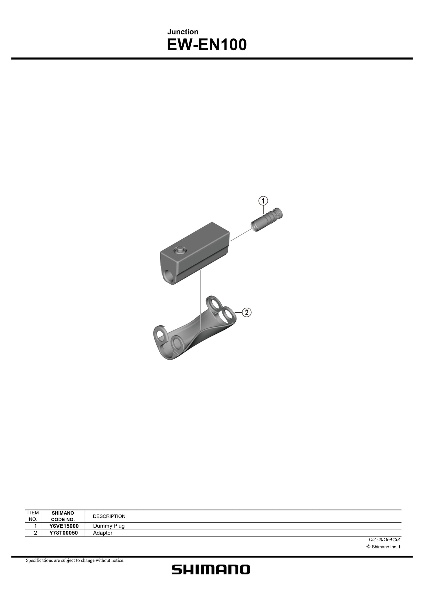 SHIMANO Junction EW-EN100 Adapter - Y78T00050 192790451626 – Pit Crew ...