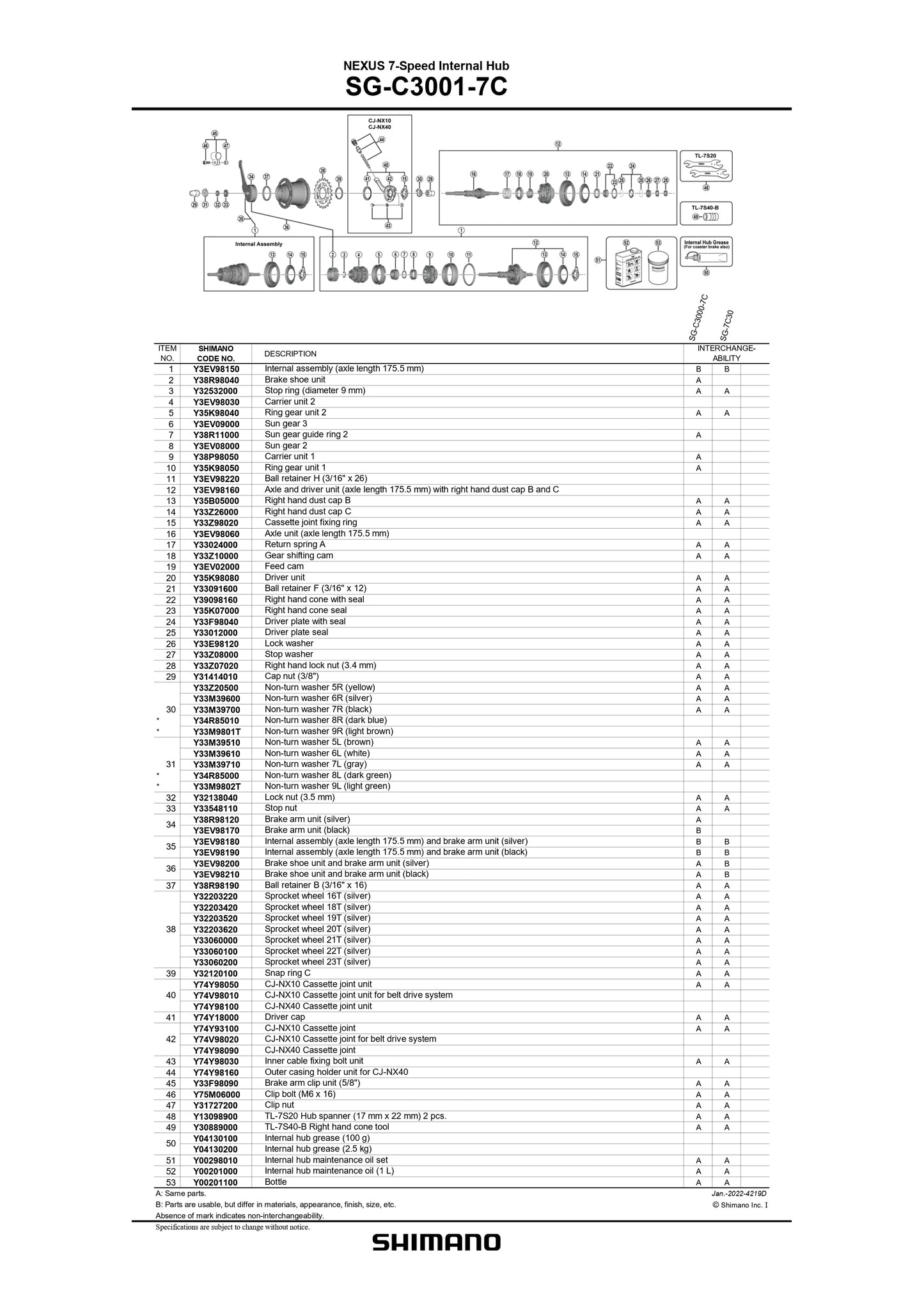 SHIMANO Nexus SG-C3001-7C Internal Hub 7-Speed Non-Turn Washer 9 – Pit ...