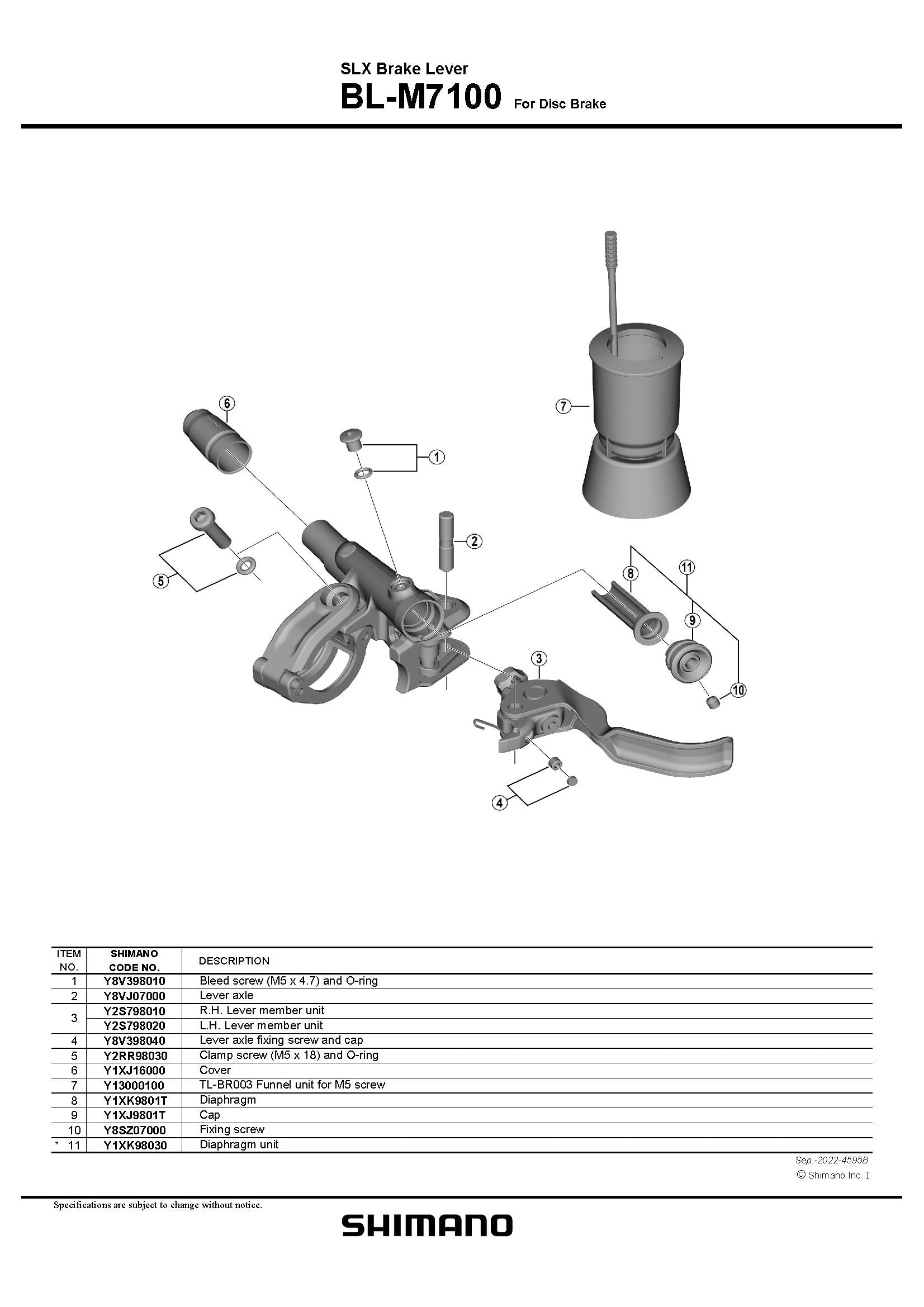SHIMANO SLX BL-M7100 Disc Brake Lever Member Units 192790595320 – Pit ...