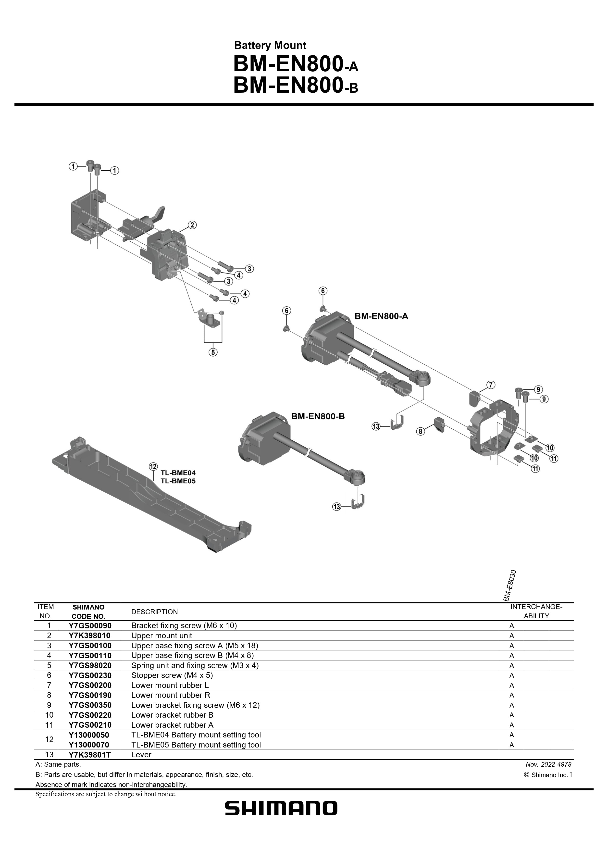 SHIMANO STEPS BM-EN800 Battery Mount TL-BME05 Setting Tool - Y13000070 ...