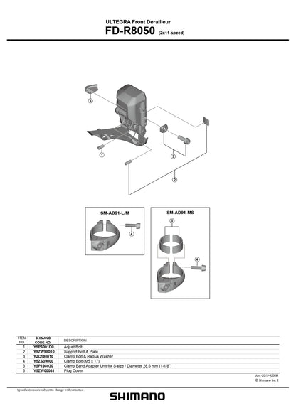 SHIMANO Ultegra Di2 FD-R8050 Front Derailleur Clamp Bolt and Radius ...