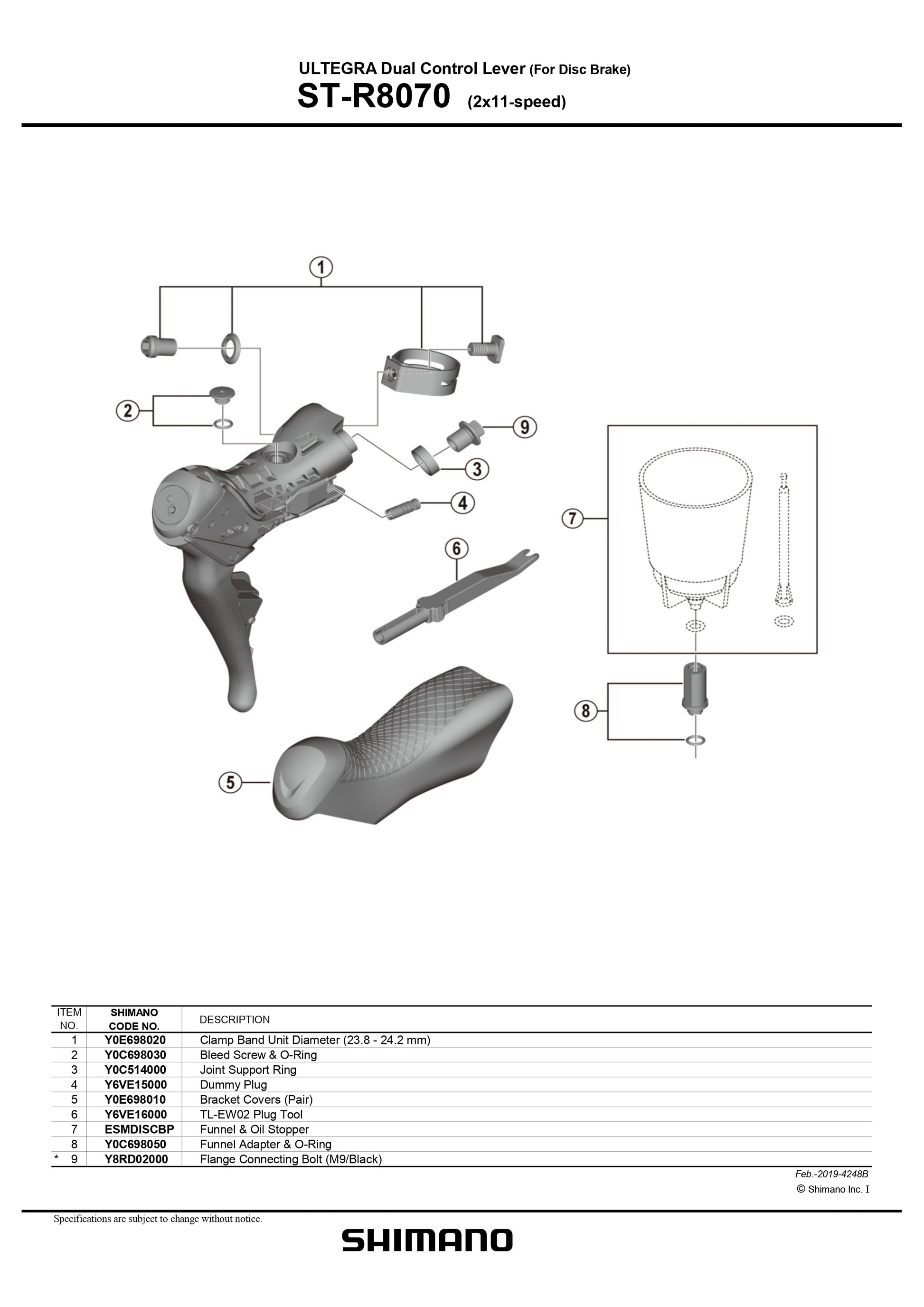 SHIMANO Ultegra ST-R8070 Dual Control Lever for Disc Brake 2x11-Speed ...
