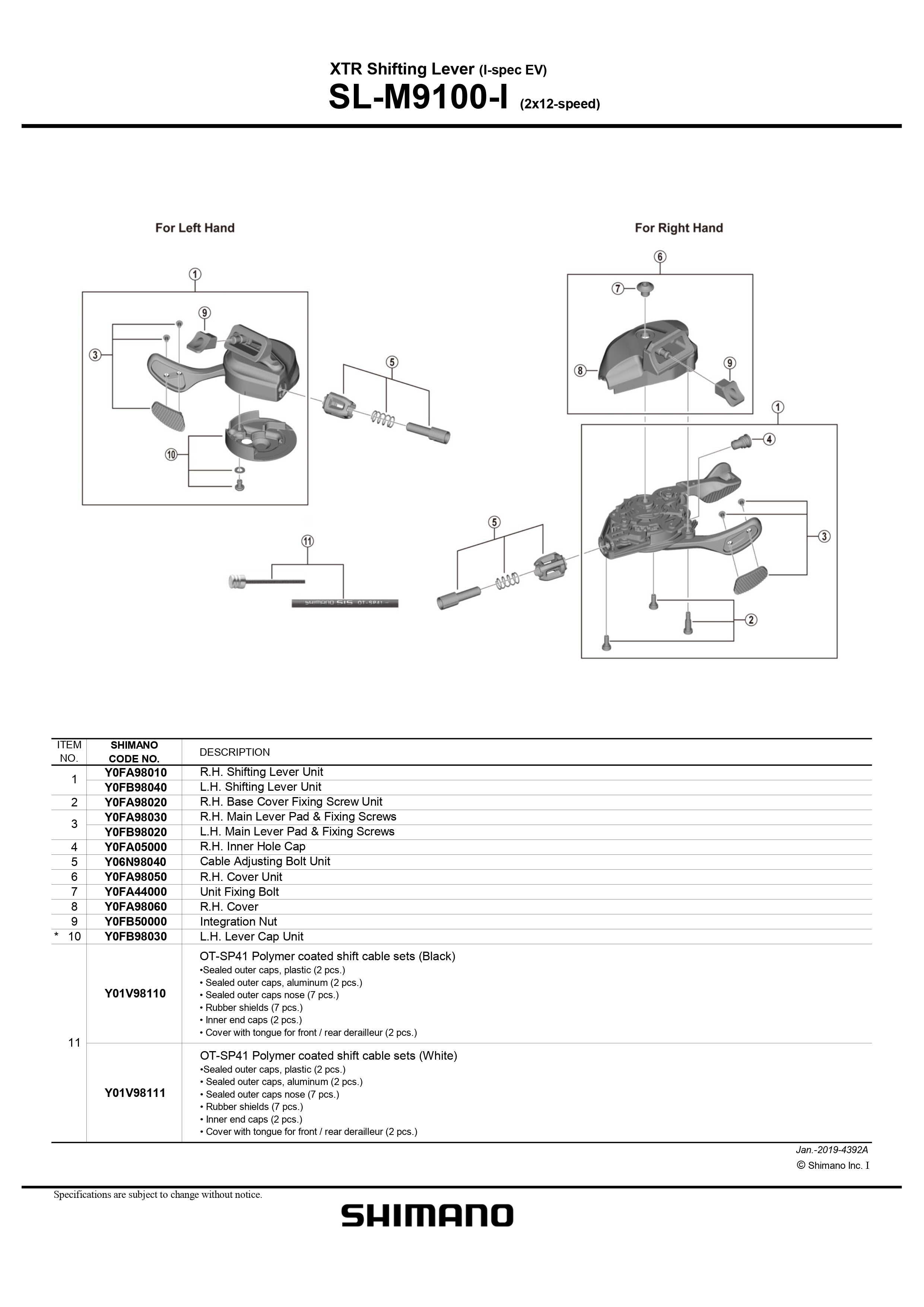 SHIMANO XTR SL-M9100I-Spec EV Shifting Lever 12-Speed Integration Nut ...