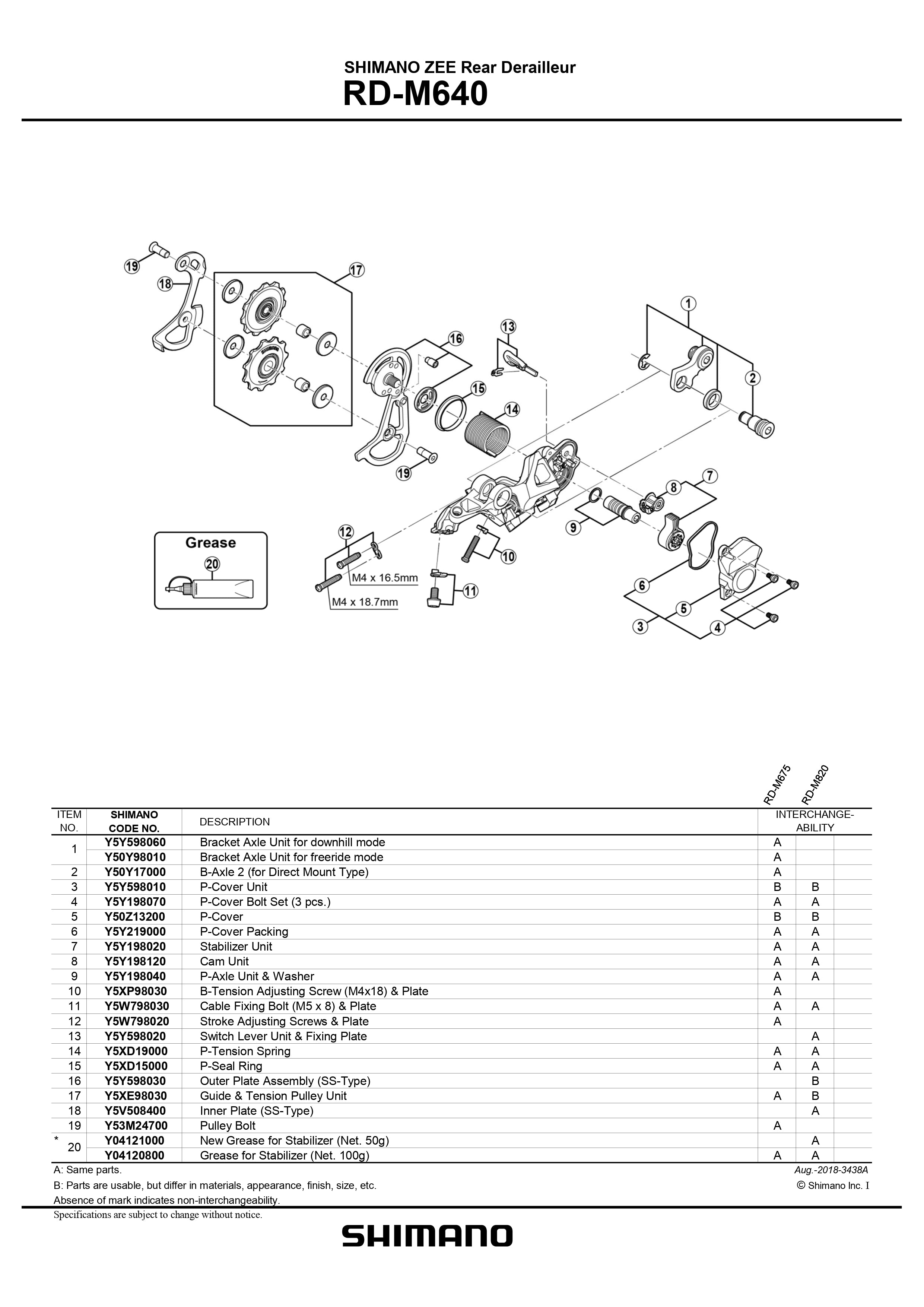 SHIMANO Zee RD-M640 Rear Derailleur Bracket Axle Unit for Downhill ...